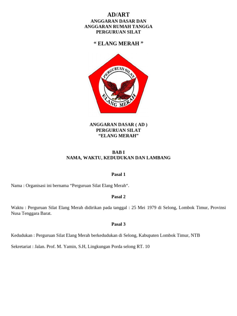 Revisi 2023 Ad Art Perguruan Silat Elang Merah | PDF