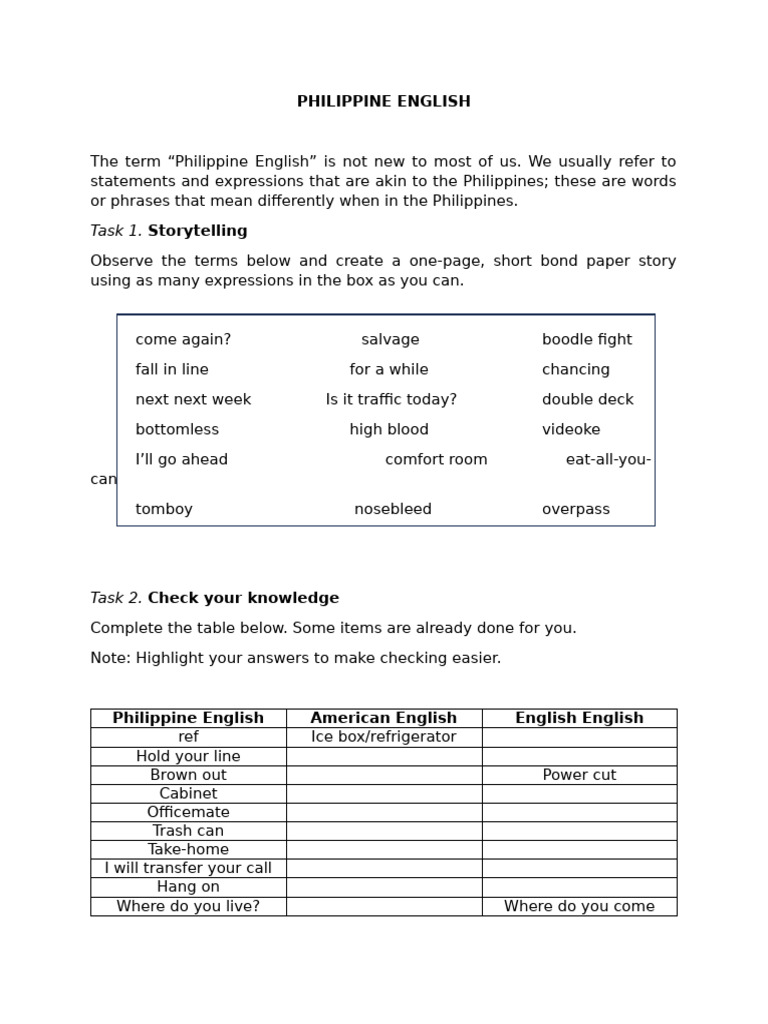 Philippine English Activity | PDF