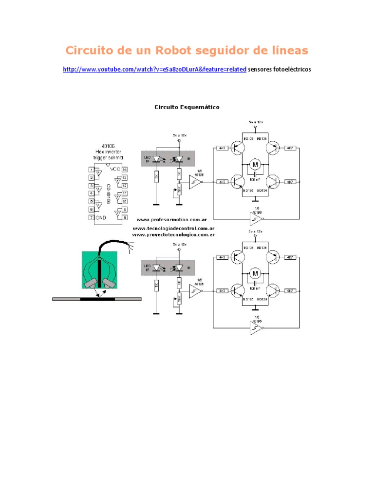 Circuito de un Robot seguidor de líneas | Diodo emisor de luz | Transistor