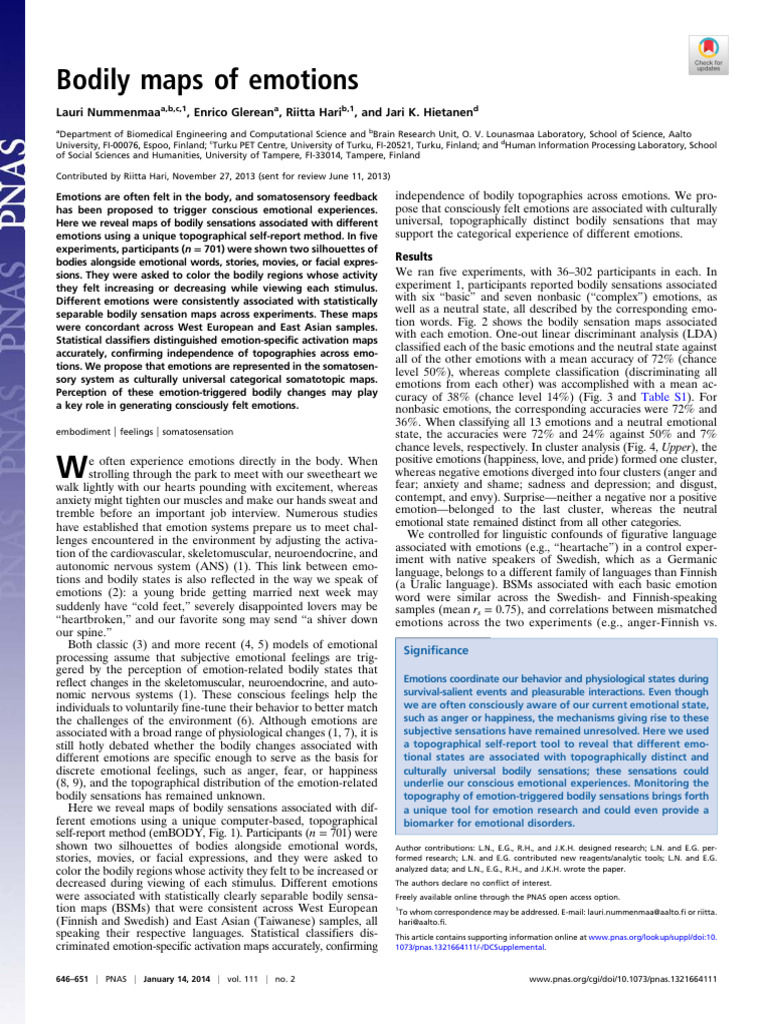 Bodily Map of Emotions | PDF | Emotions | Disgust