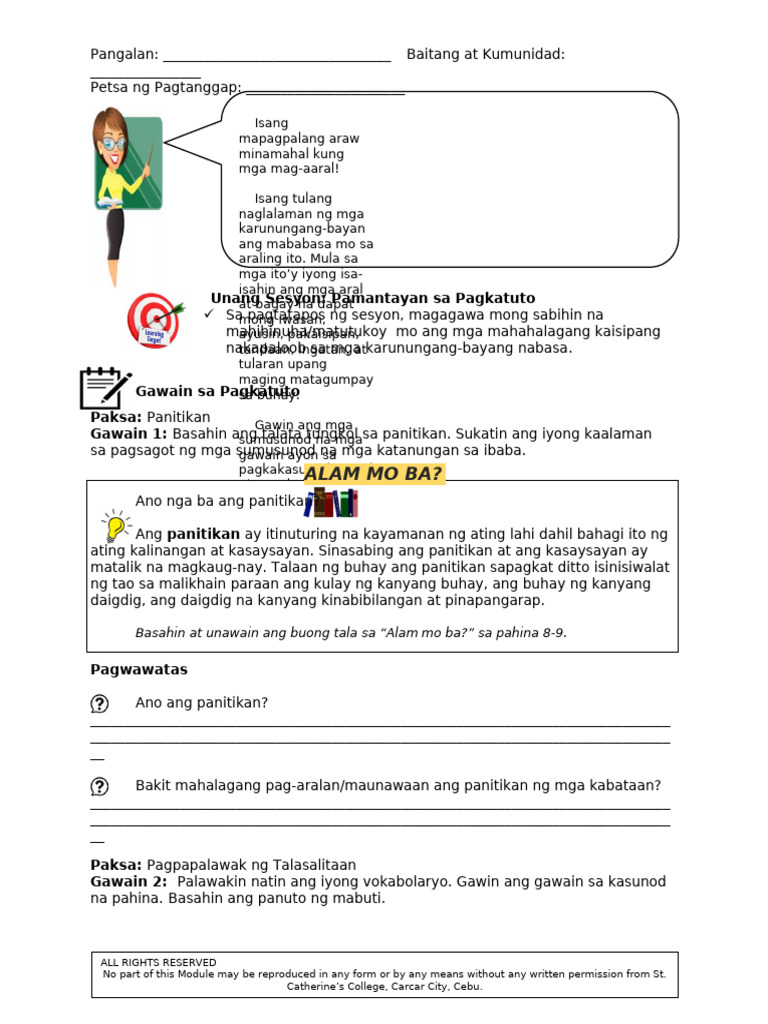 Filipino 8 Module Final Week 1 (2020-2021) | PDF
