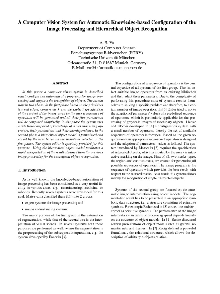 A Computer Vision System For Automatic Knowledge-Based Configuration of The Image Processing and ...