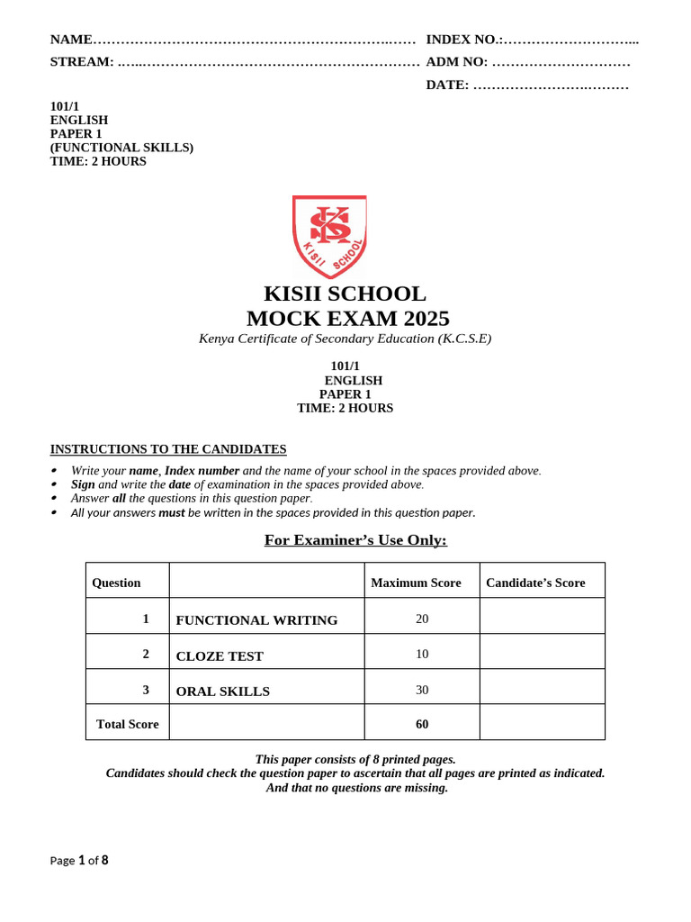 English Form 4 English PP 1 | PDF