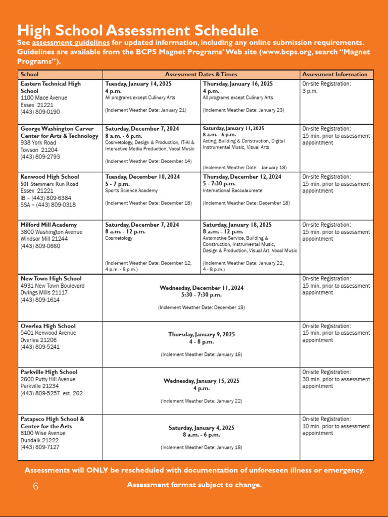 High School Assessment Dates 2025 | PDF | Schools