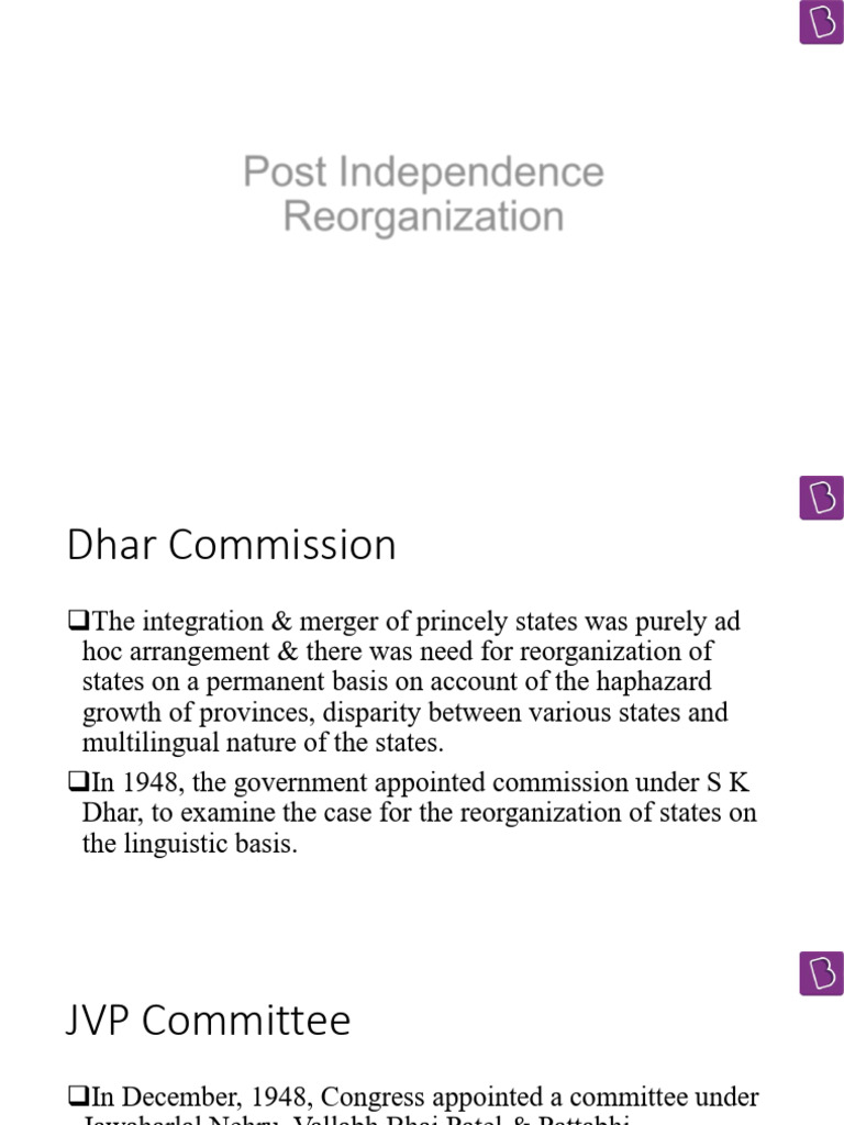 Dhar Commission and State Reorganization | PDF | Indian National ...