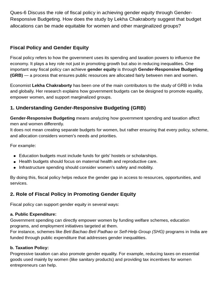 Gender-Responsive Budgeting for Equity | PDF | Fiscal Policy ...