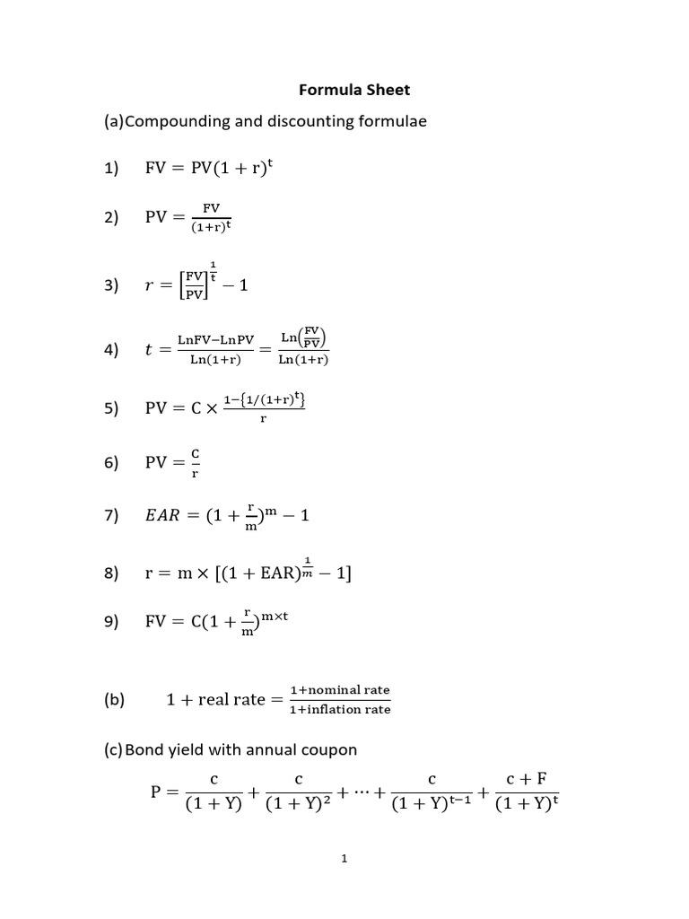 (A) Compounding and Discounting Formulae 1) 2) : Formula Sheet | PDF