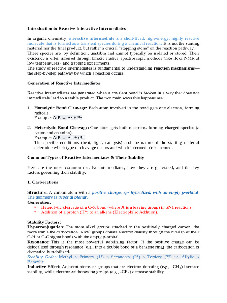 Introduction To Reactive Interactive Intermediates | PDF | Chemical ...