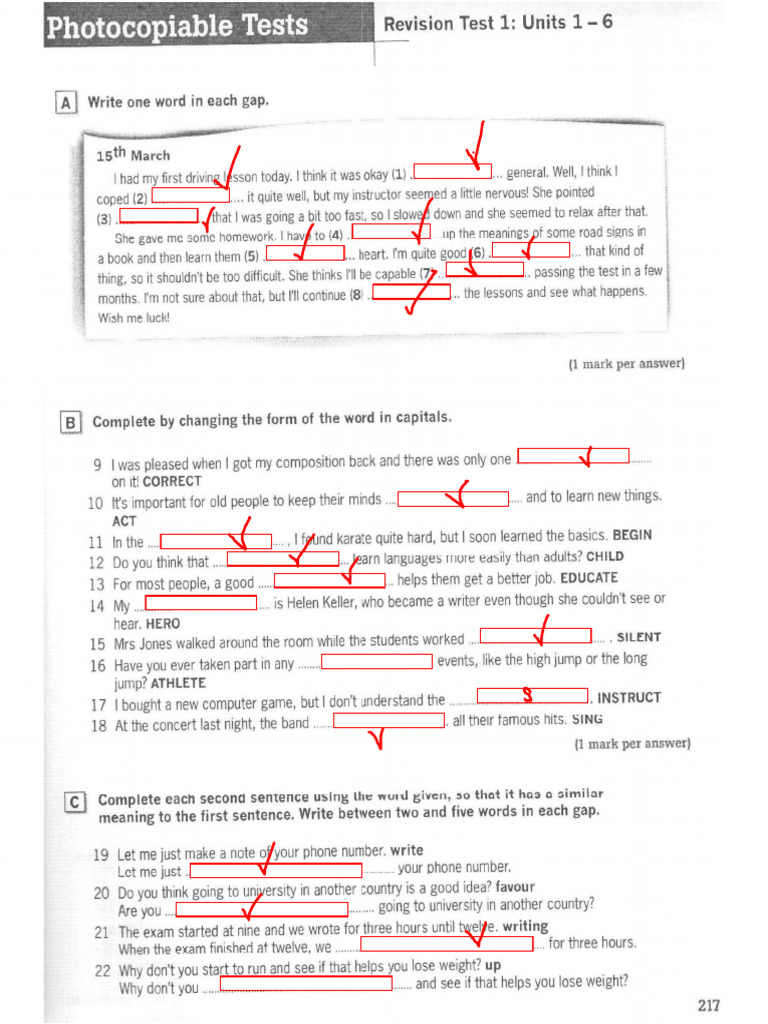 Photocopiable Test 1 - Units 1-6 | PDF