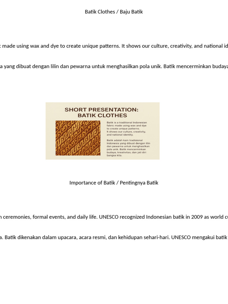 Batik Clothes Bilingual Presentation | PDF