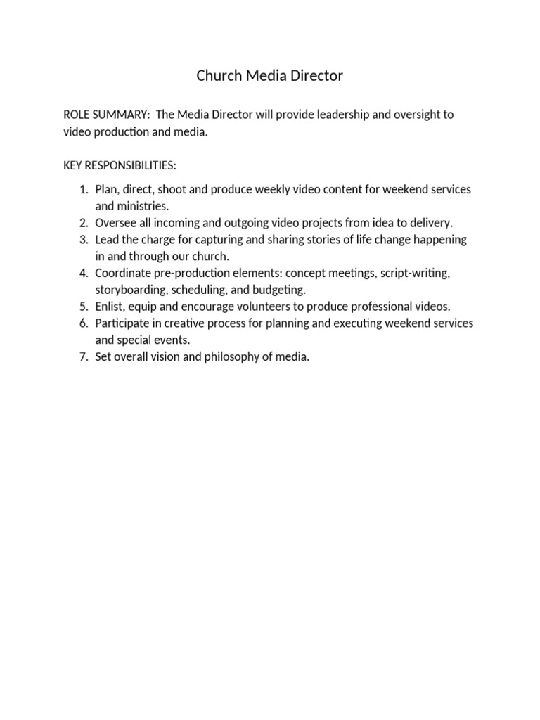 Church Media Director Role Overview | PDF