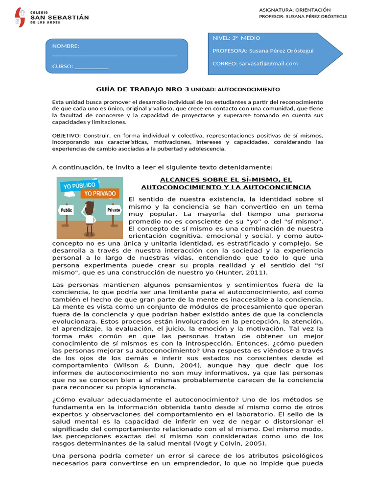 Guía Autoconocimiento 3° Medio | PDF | Mente | Aprendizaje