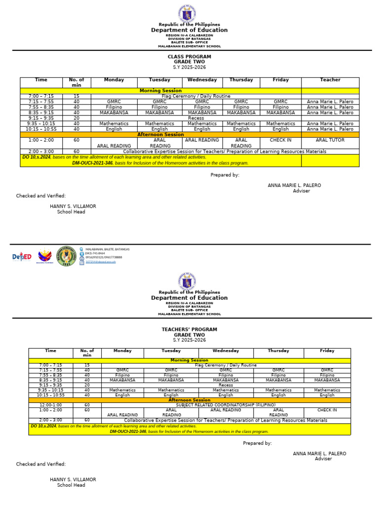 Grade 2 Aral Class Program | PDF