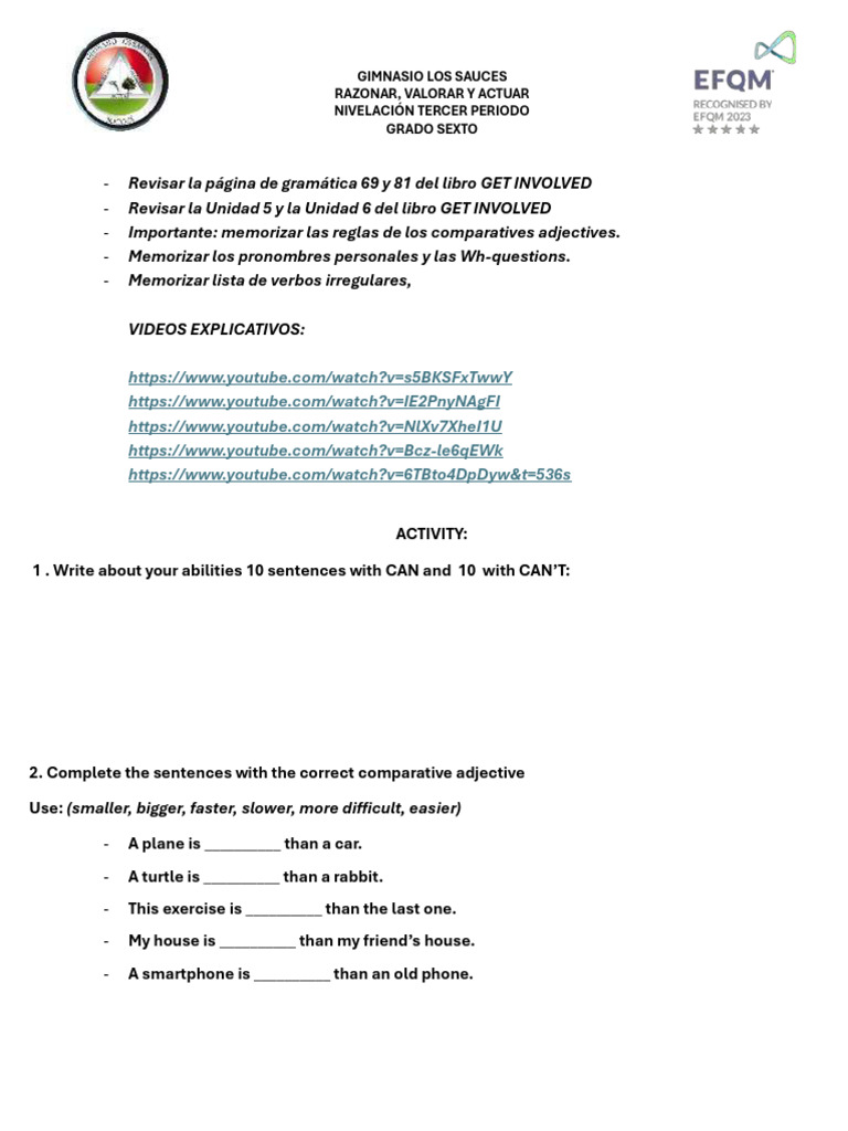 Nivelación Sexto Tercer Periodo | PDF | Linguistic Typology | Languages