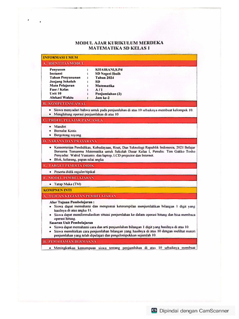 RPP Kurmer Kls 1 | PDF