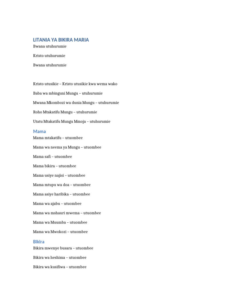 Litania Ya Bikira Maria Na Masomo | PDF