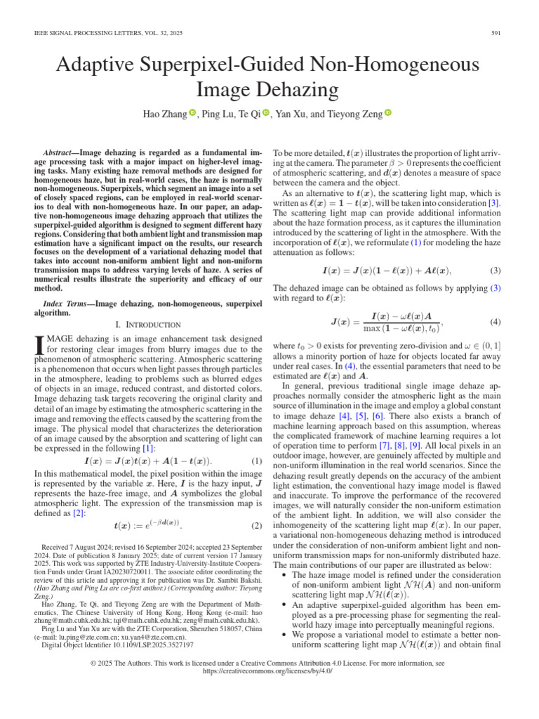 Adaptive Superpixel-Guided Non-Homogeneous Image Dehazing | PDF | Image Segmentation | Scattering