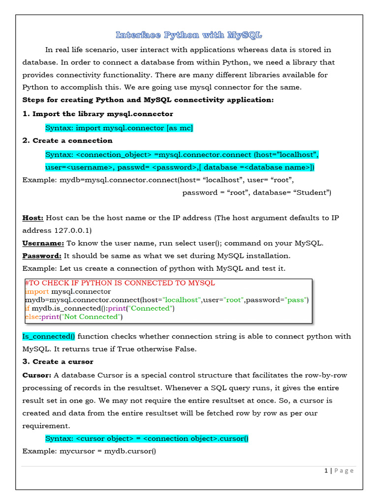 Python And Mysql Interface Pdf My Sql Sql