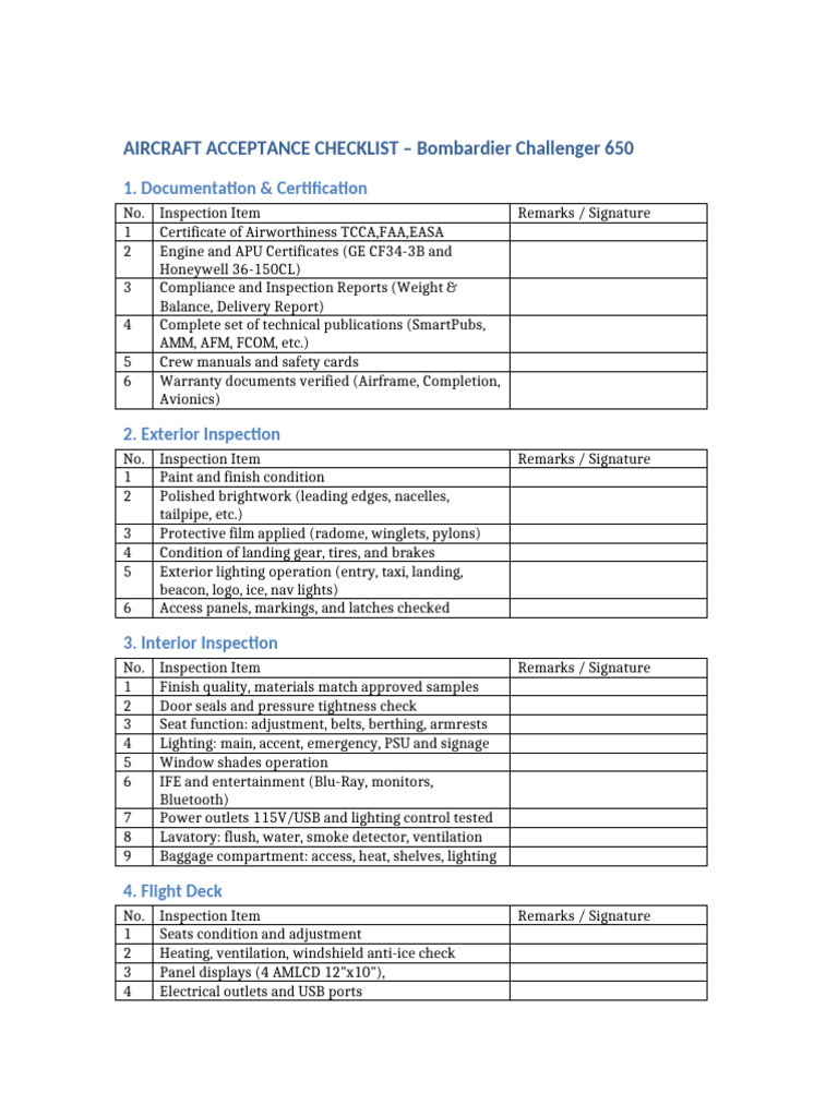 Bombardier Challenger 650 Acceptance Checklist | PDF | Flight Recorder ...