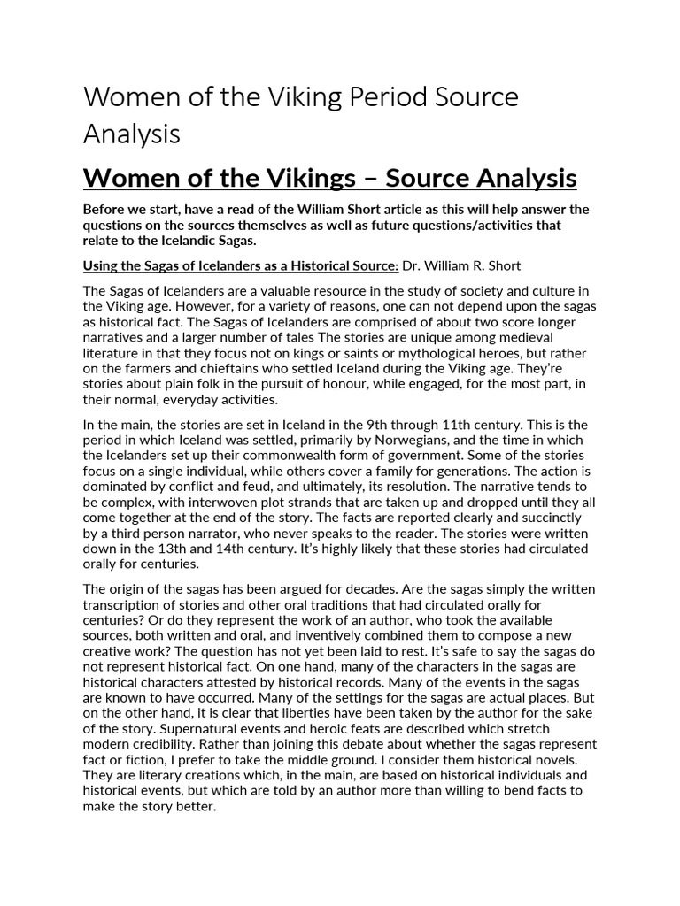 Women of The Viking Period Source Analysis Extension | PDF | Saga | Vikings