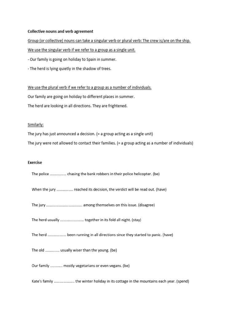 Collective Nouns and Verb Agreement | PDF