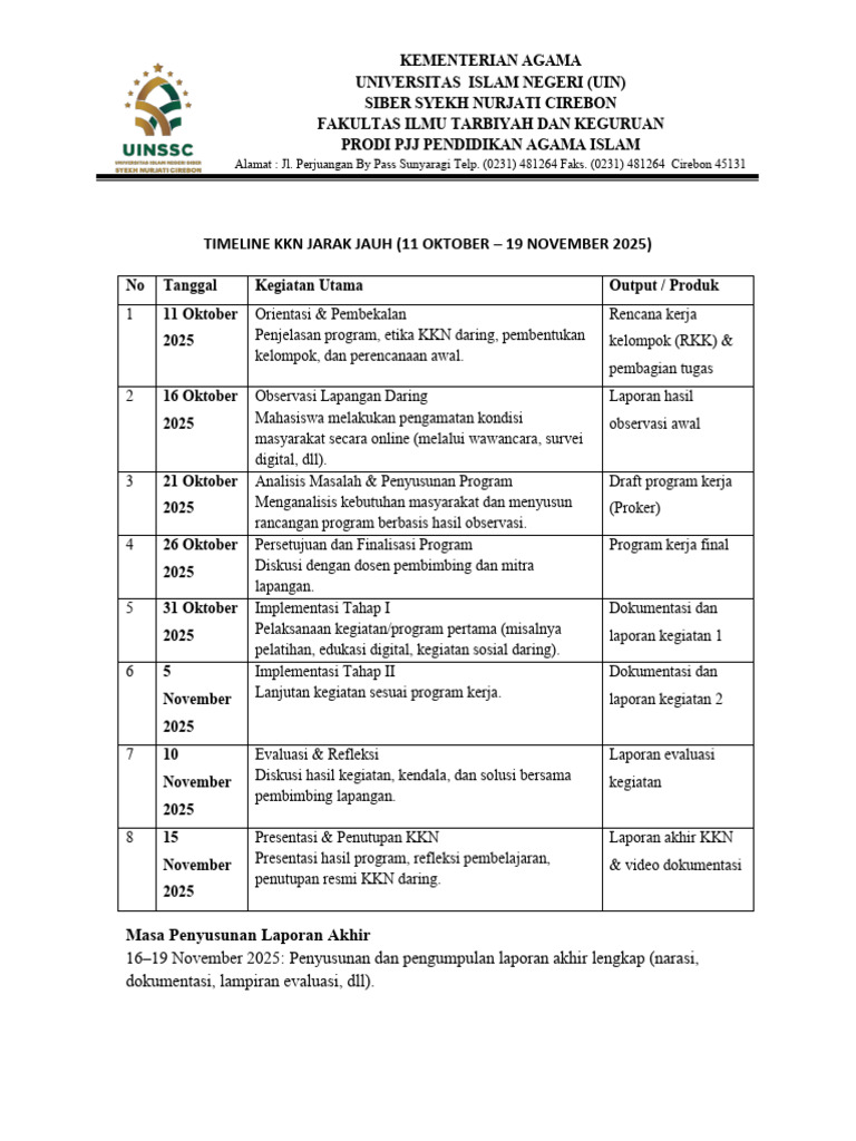Timeline KKN Jarak Jauh 2025 | PDF