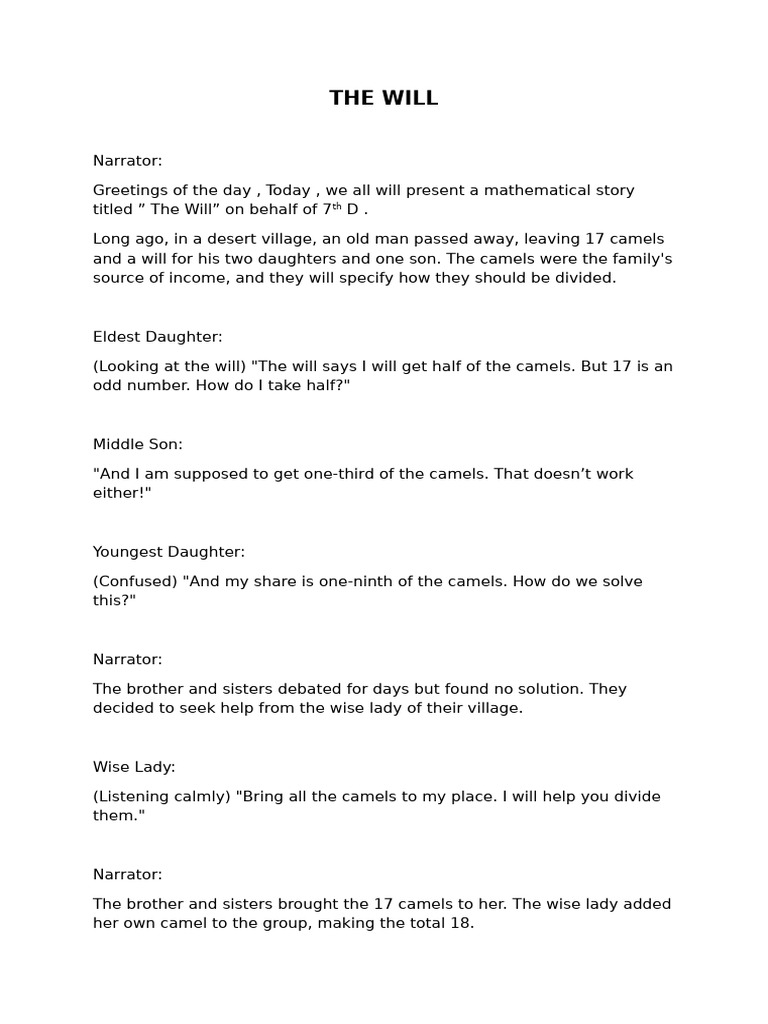 "The Will: A Mathematical Tale" | PDF