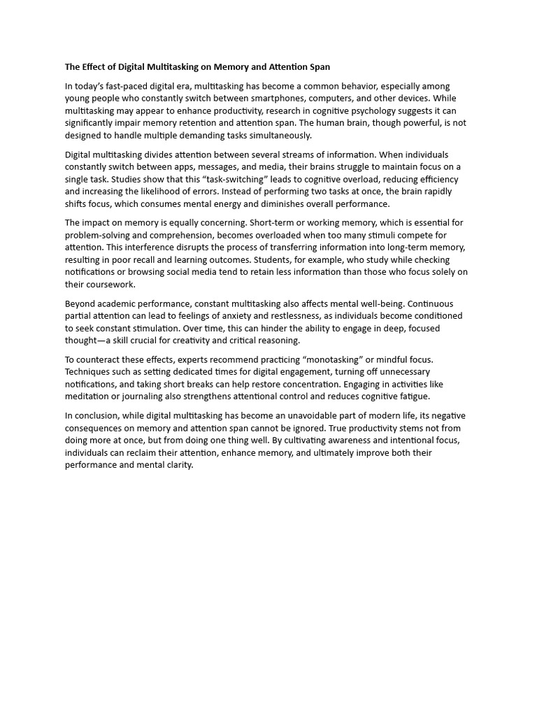 Impact of Digital Multitasking on Memory | PDF | Attention | Memory