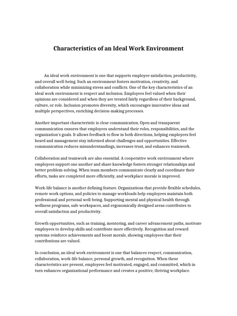 Characteristics of an Ideal Work Environment | PDF