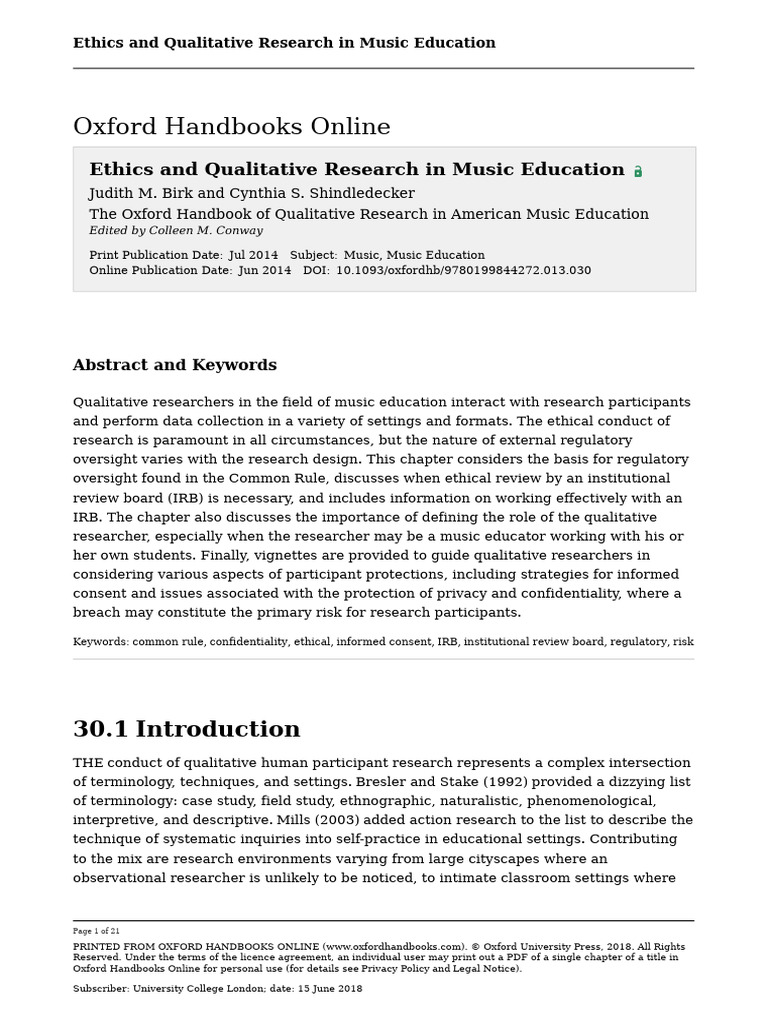 Ethics in Music Education Research | PDF | Institutional Review Board ...