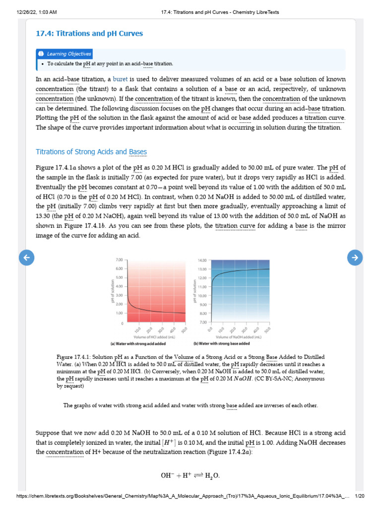 pH Calculation in Acid-Base Titrations | PDF | Acid | Ph