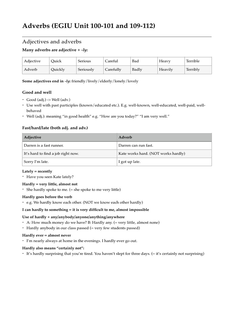 Adjectives and Adverbs, Word Order | PDF | Adjective | Adverb