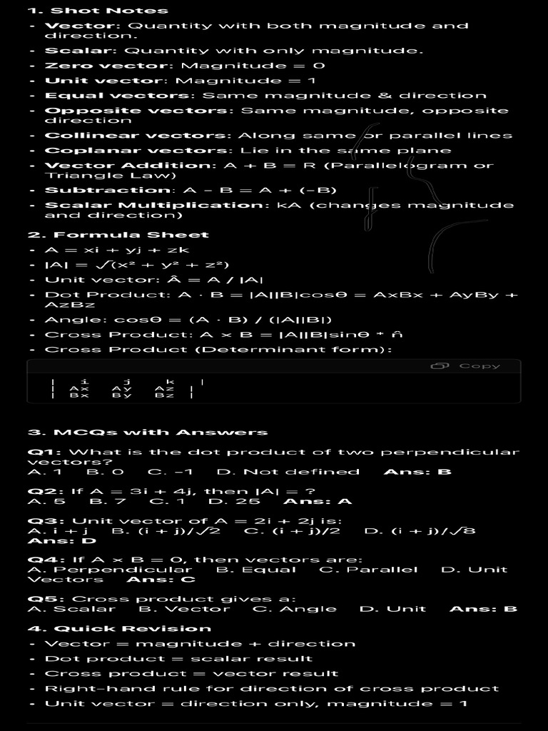 MHT-CET Vectors Notes | PDF