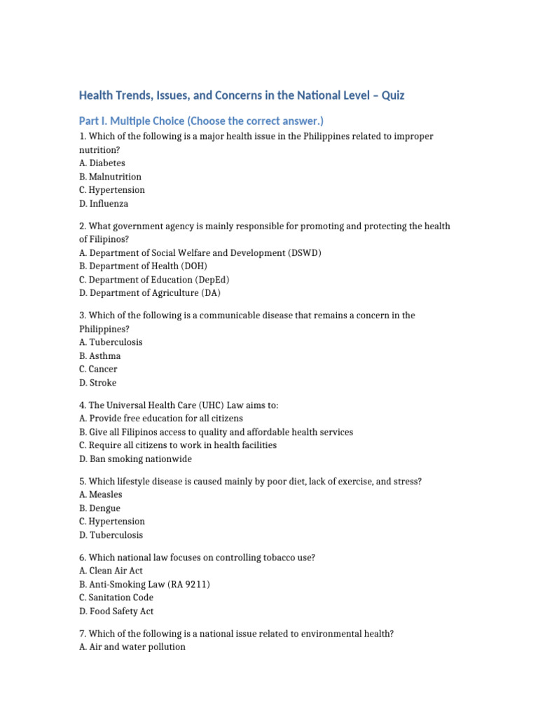 Health Trends Issues Quiz | PDF | Medicine | Medical Specialties