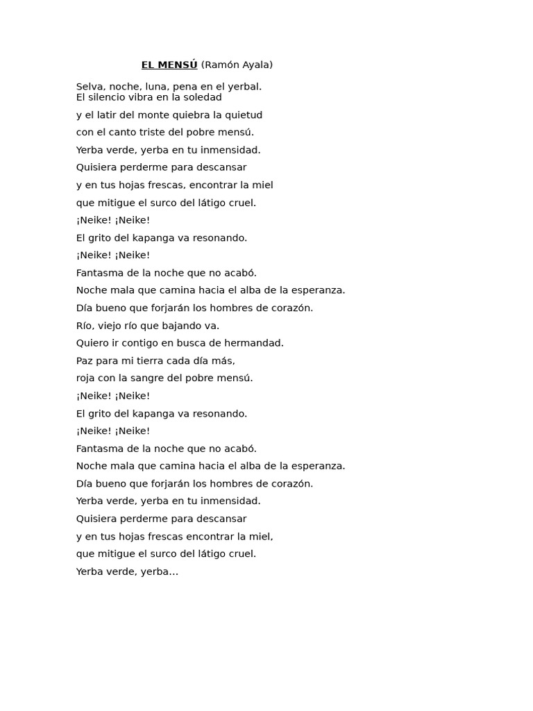 Letra de "El Mensú" de Ramón Ayala | PDF