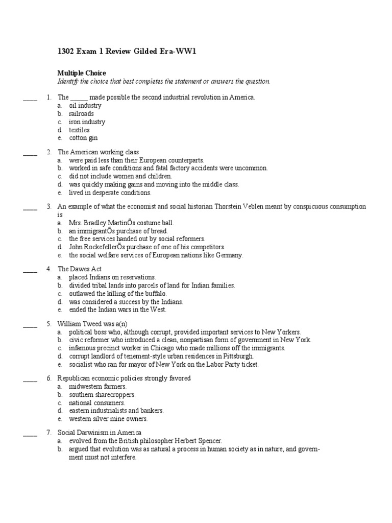 1302 Exam 1 Review: Gilded Era to WW1 | PDF | Progressive Era | Woodrow ...