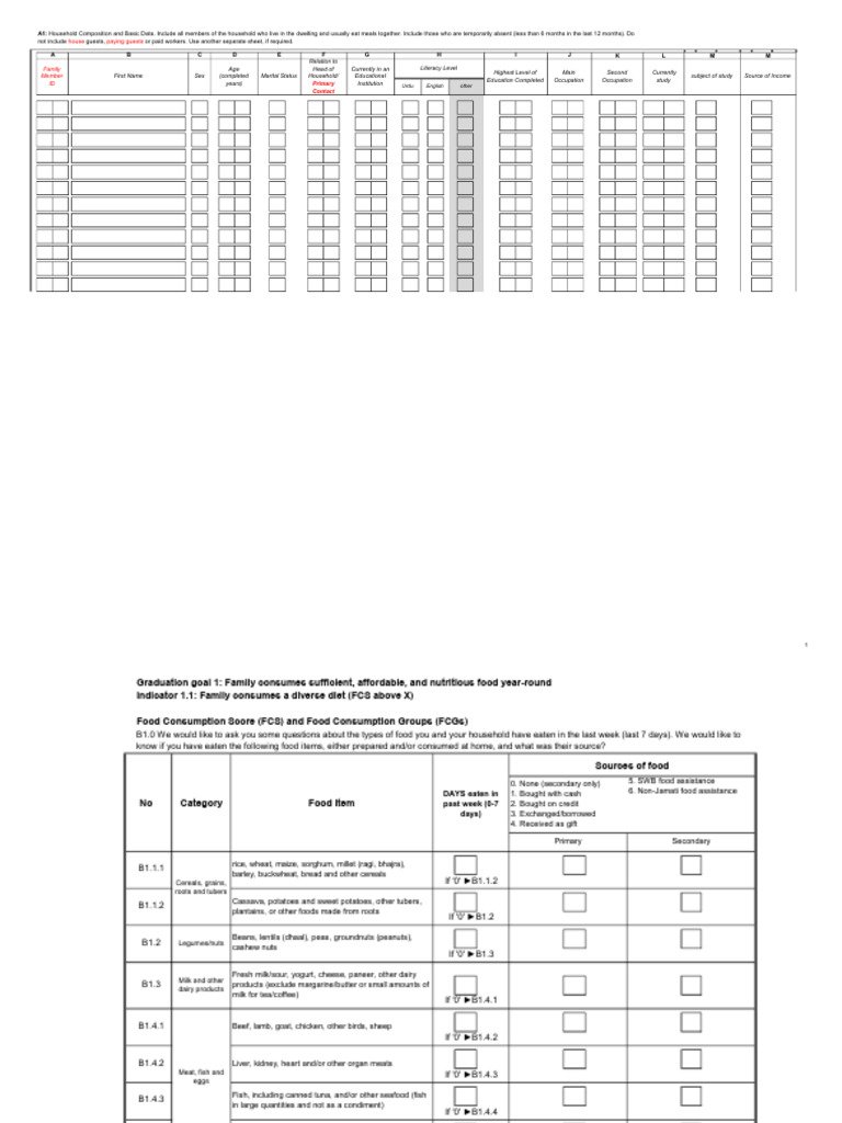 Sampel Baseline Survey Form | PDF | Vegetables | Cereals