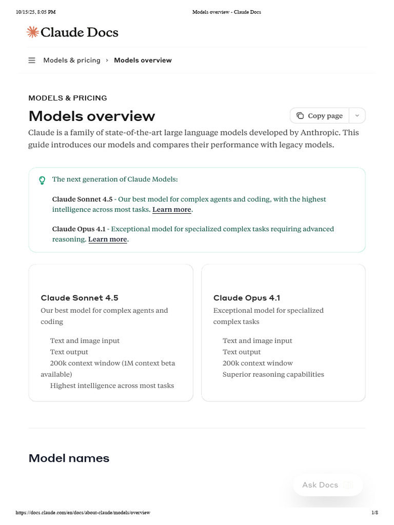 Models Overview - Claude Docs | PDF | Computing | Artificial Intelligence