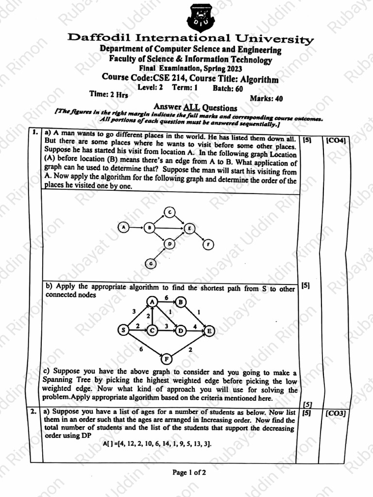 Algorithm Final Questions | PDF