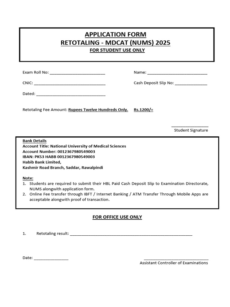 2025-Retotaling-Form - A4-MDCAT-20251759910851 | PDF