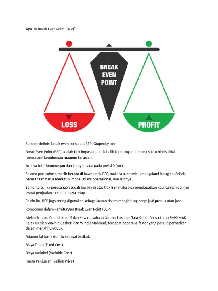 Pengertian dan Contoh Break Even Point | PDF