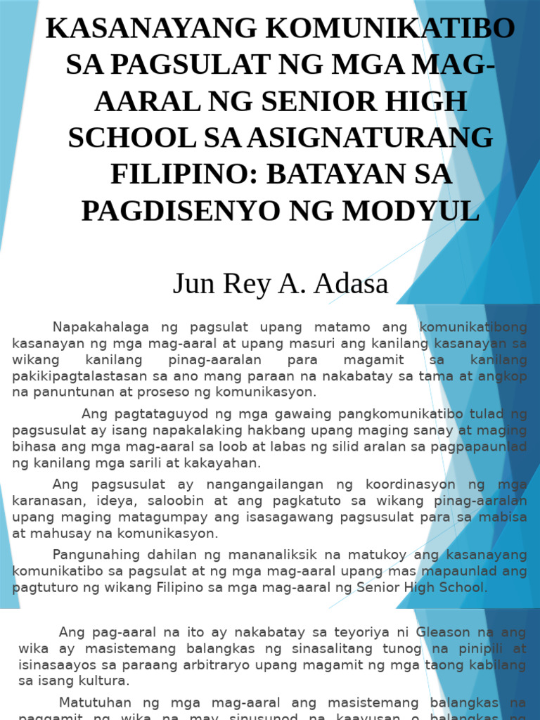 Adasa_kasanayang Komunikatibo Sa Pagsulat Ng Mga Mag-Aaral Ng Shs Sa Asignaturang Filipinolirip3 ...
