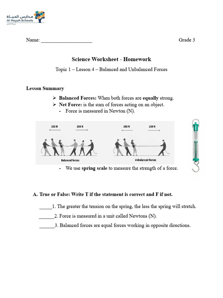 Grade 3 Science Homework T 1 L4 | PDF