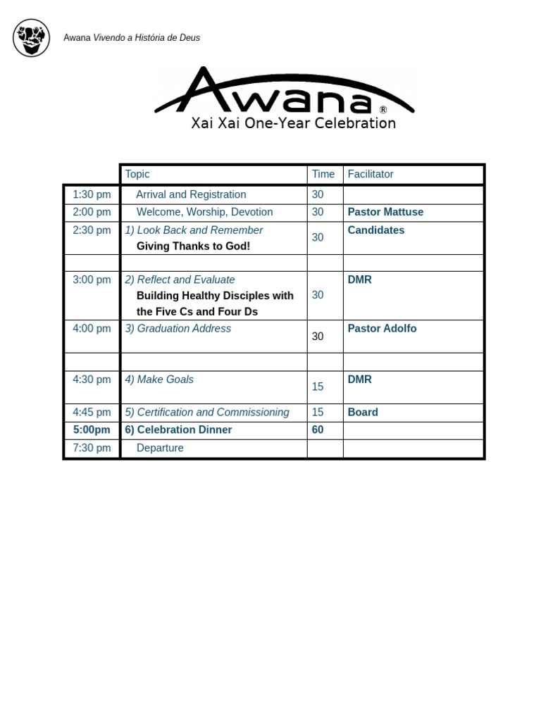 Awana Xai Xai Celebration Agenda | PDF