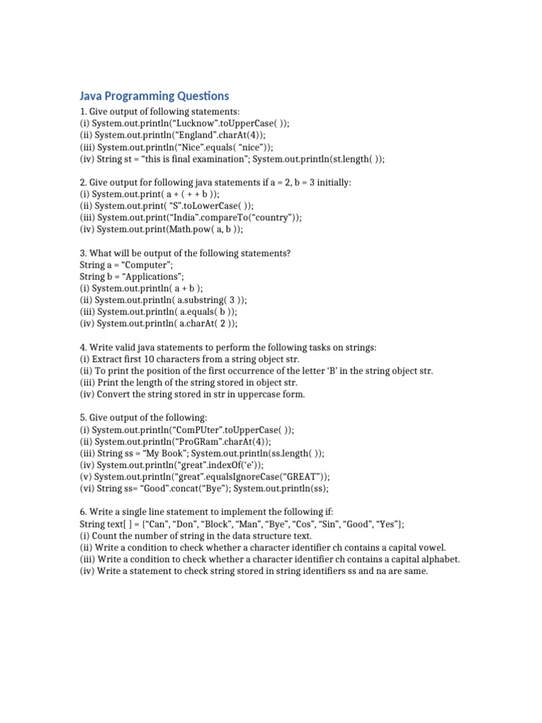 Java Programming Questions | PDF | String (Computer Science) | Computer Data