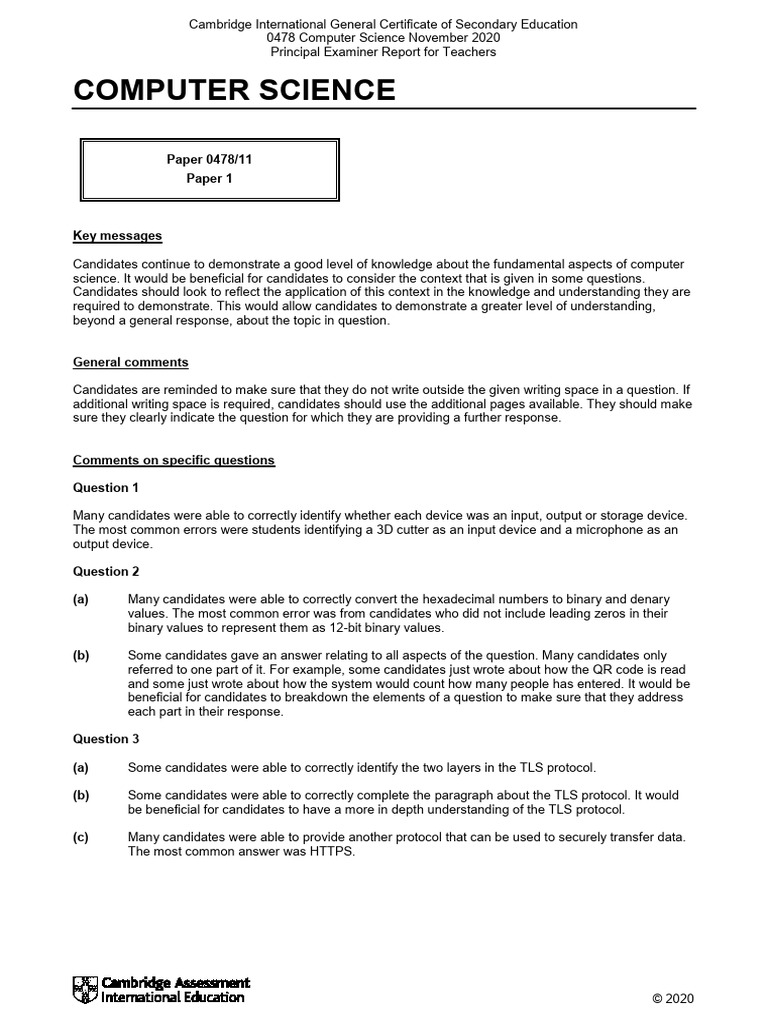 Computer Science: Paper 0478/11 Paper 1 | PDF | World Wide Web ...