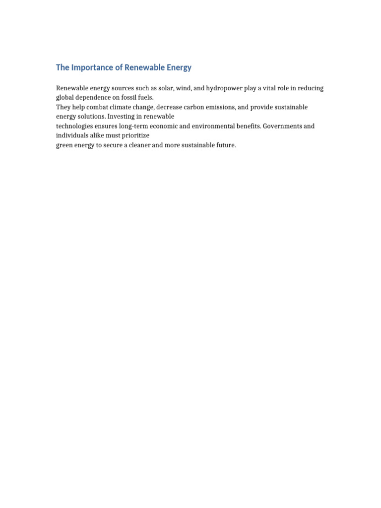 Benefits of Renewable Energy Sources | PDF