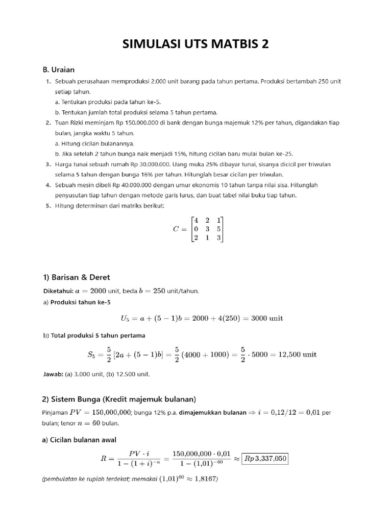 Simulasi Uts Matbis 2 - Pembahasan | PDF