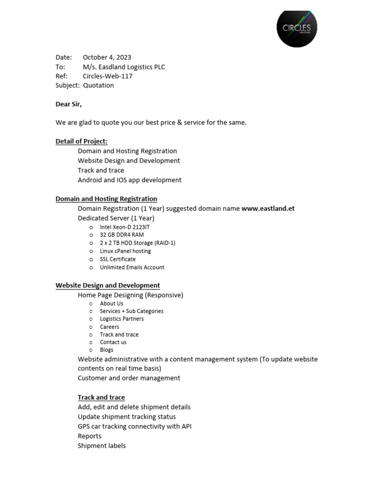 Quotation for Logistics Company | PDF