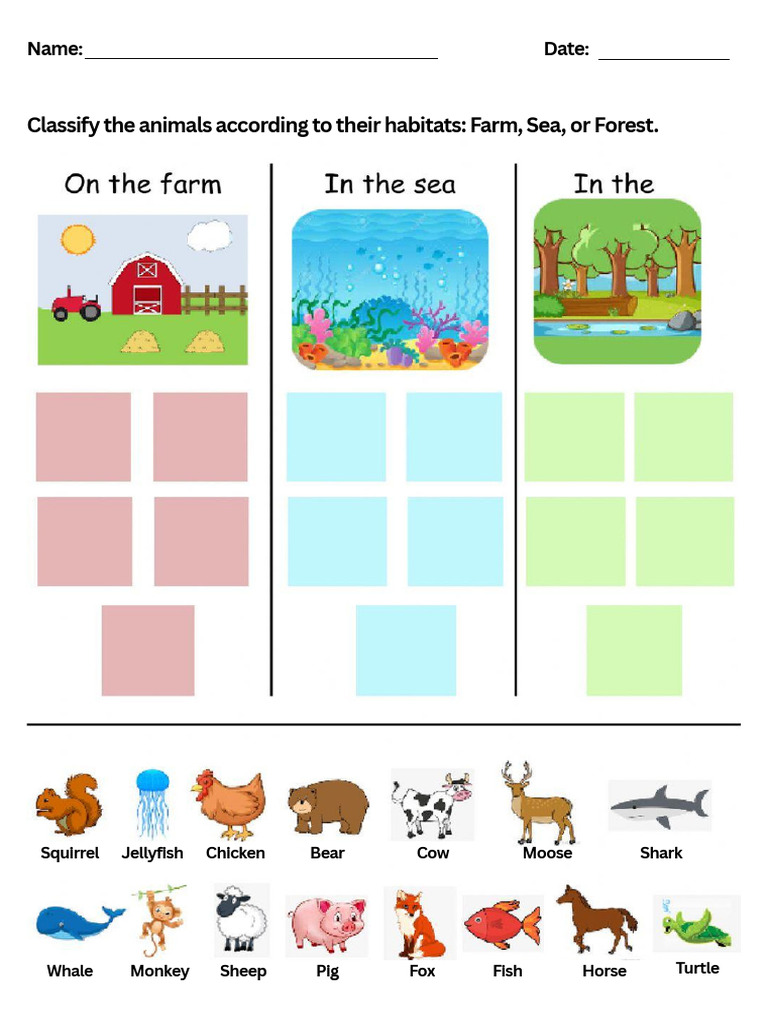 Classify The Animals According Their Habitats | PDF